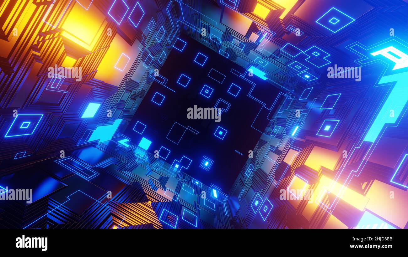 3D Render. Abstract technology big data background concept. Motion of digital data flow ...