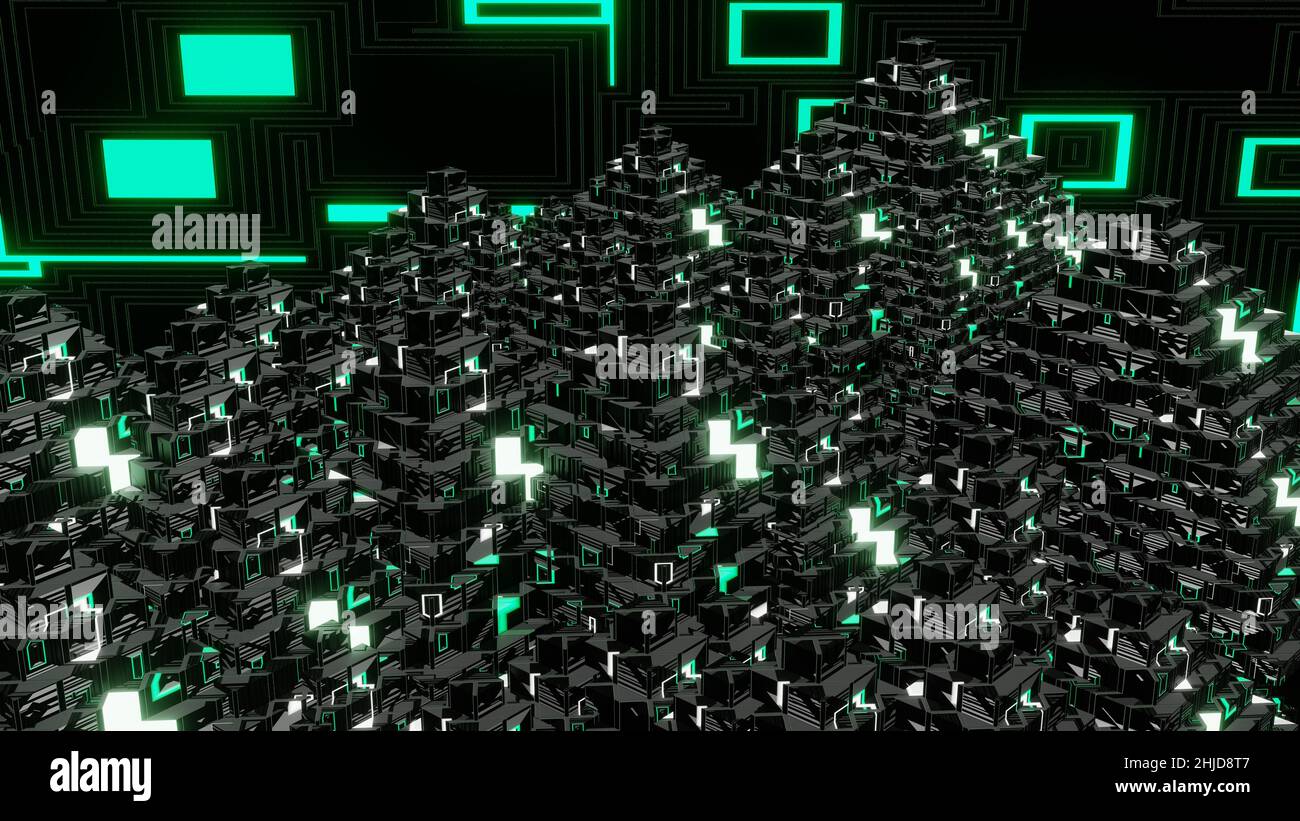 3D Render. Abstract technology big data background concept. Motion of digital data flow ...