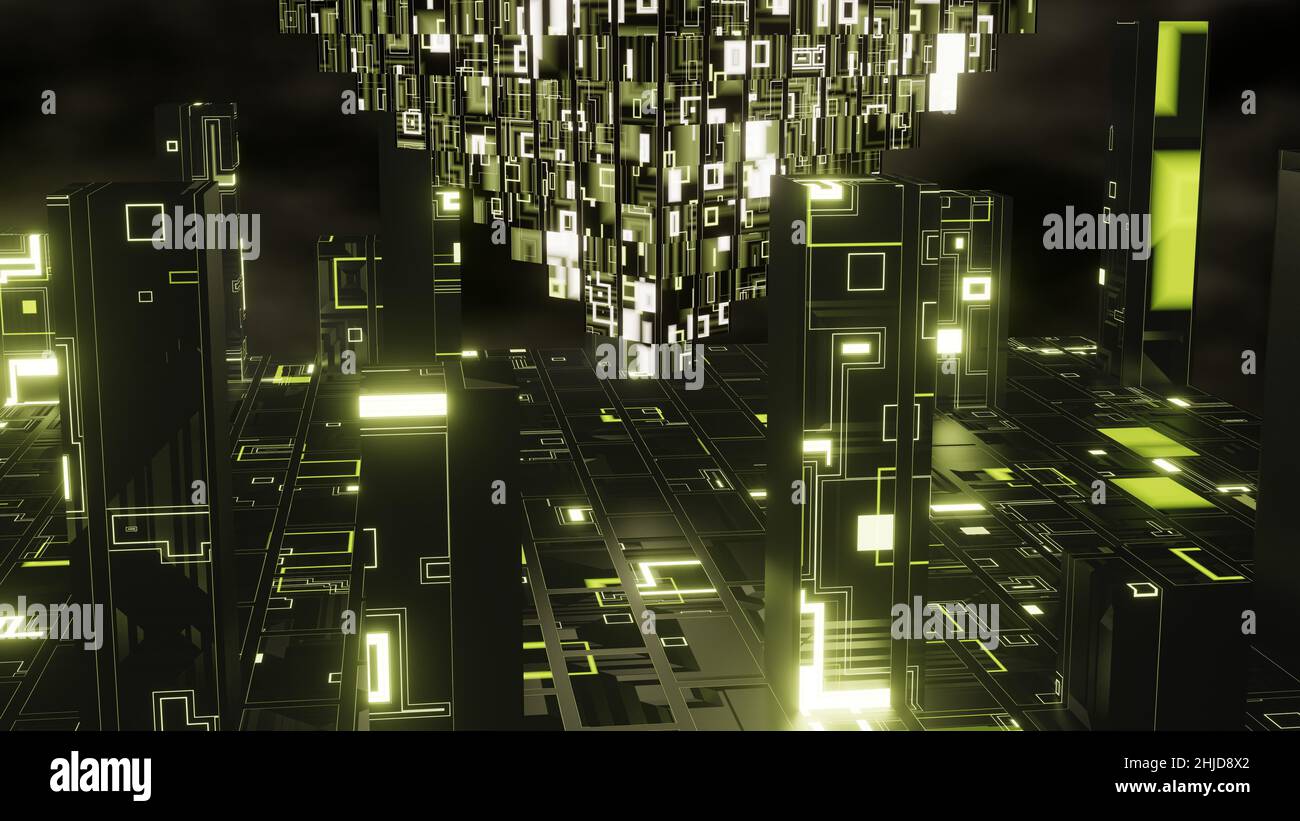 3D Render. Abstract technology big data background concept. Motion of digital data flow ...