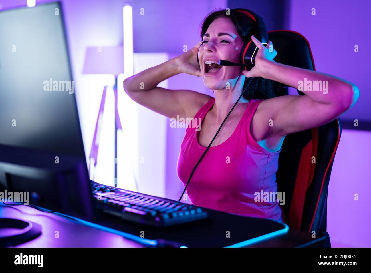 Young Excited Gamer Girl Won Video Game. Online Tournament Victory ...