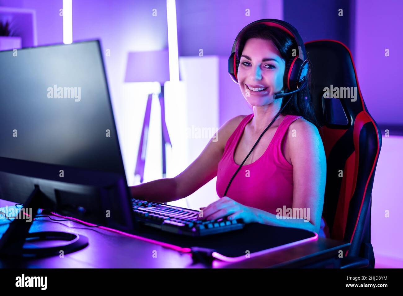 Online Cyber Technology Gaming Girl Playing Internet Game Stock Photo ...