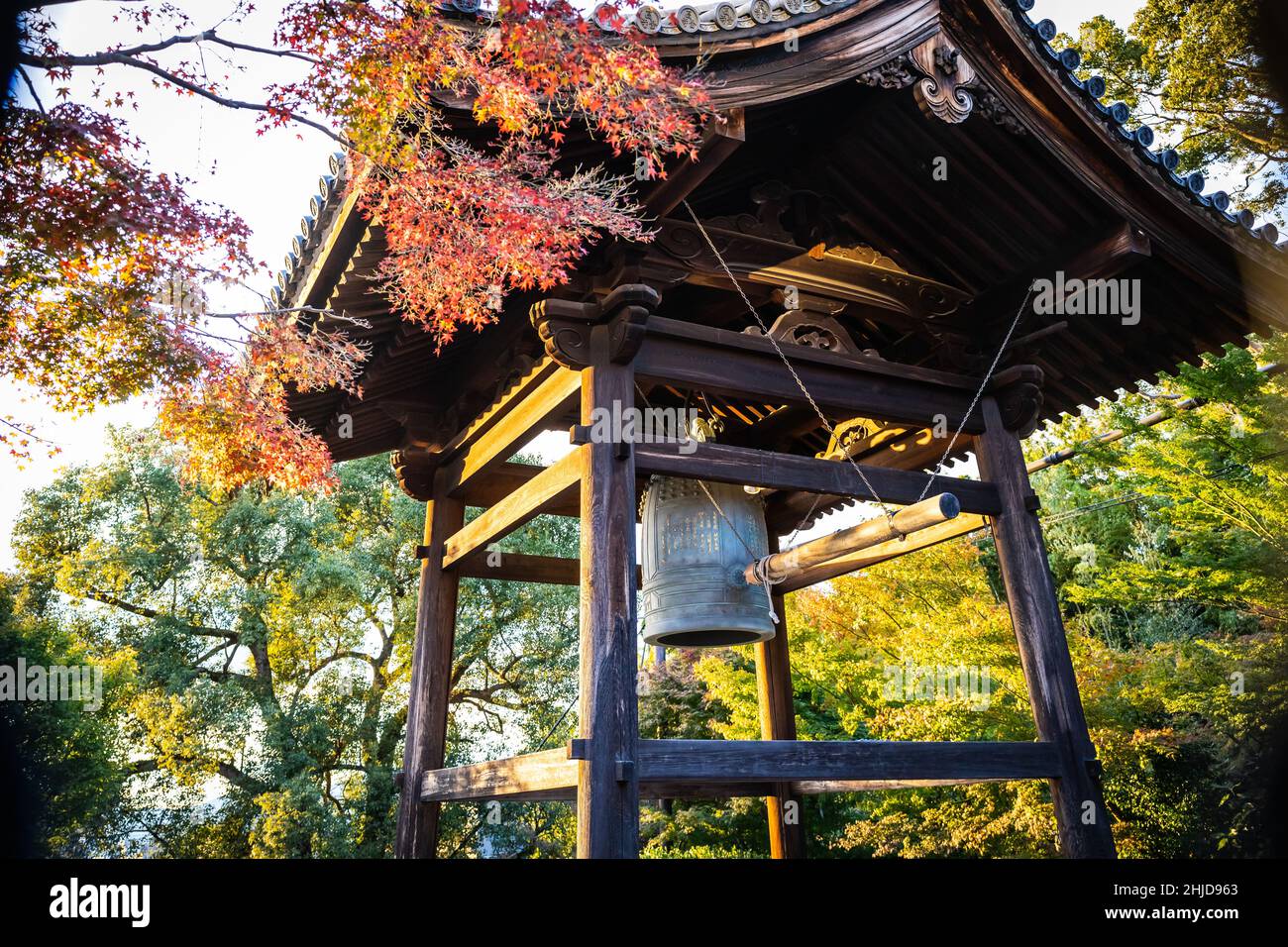 A large Japanese temple bell at the Kodaiji temple in Kyoto, Japan ...