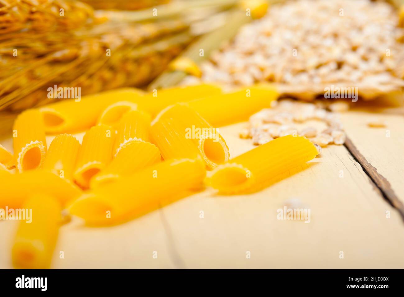 short Italian pasta penne with durum wheat grains Stock Photo - Alamy