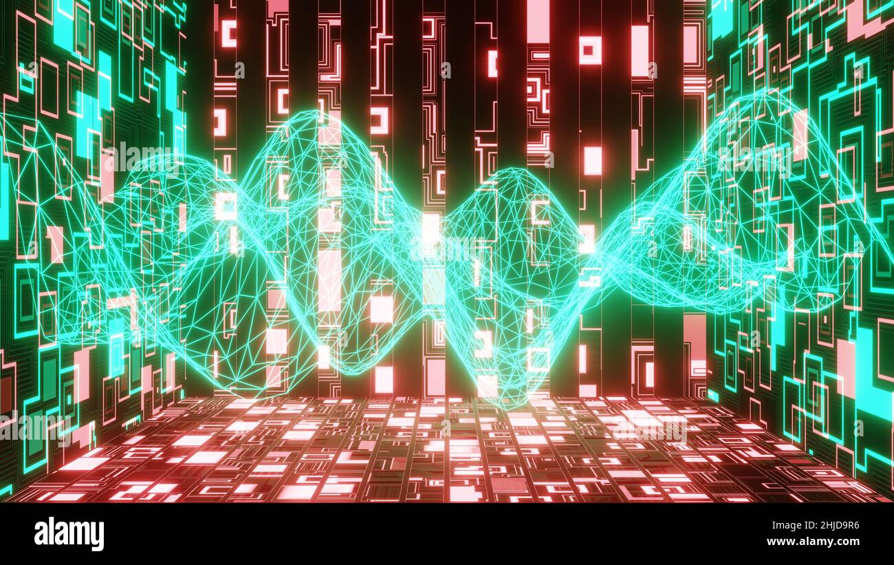 3D Render. Abstract technology big data background concept. Motion of digital data flow ...