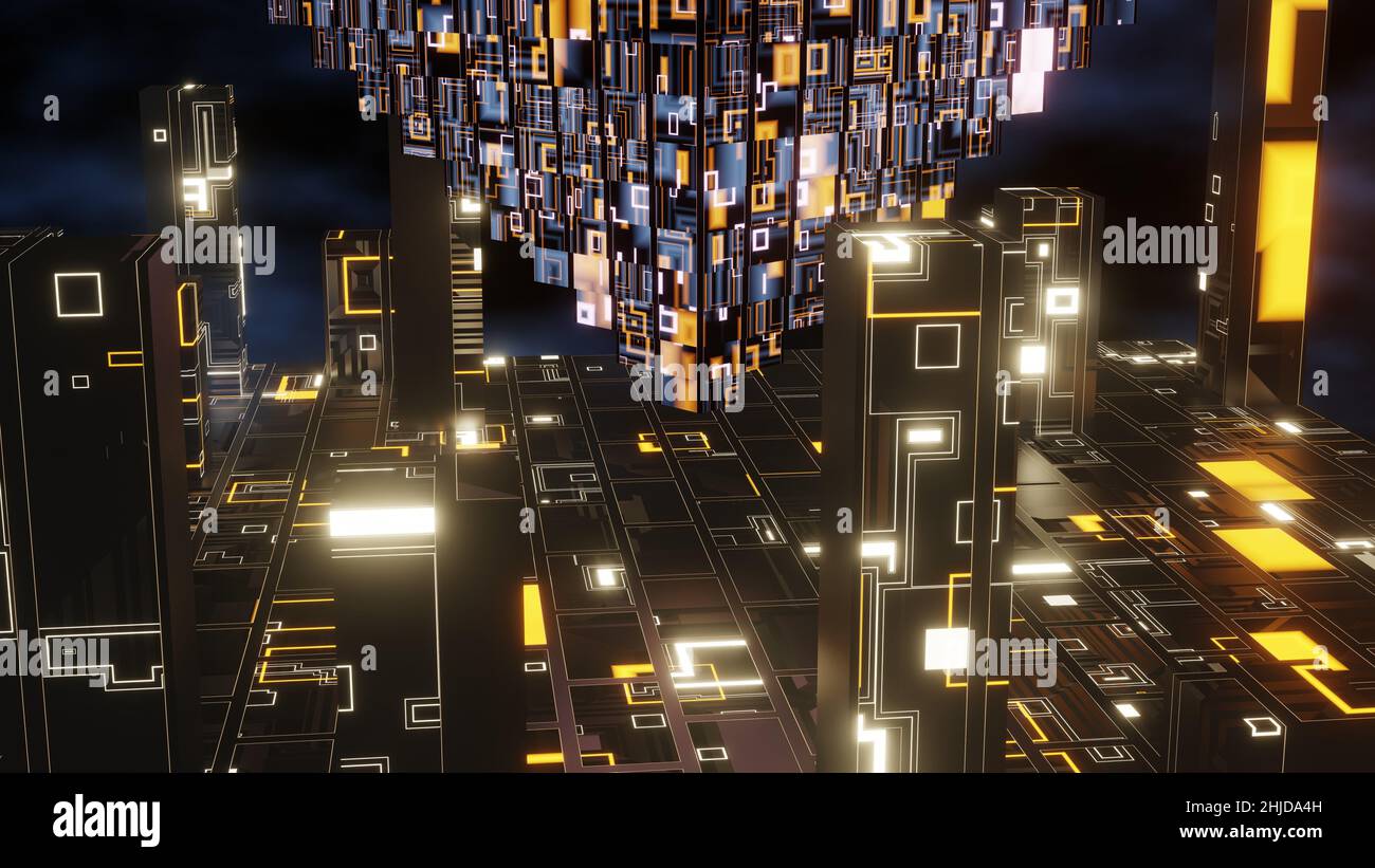 3D Render. Abstract technology big data background concept. Motion of digital data flow ...