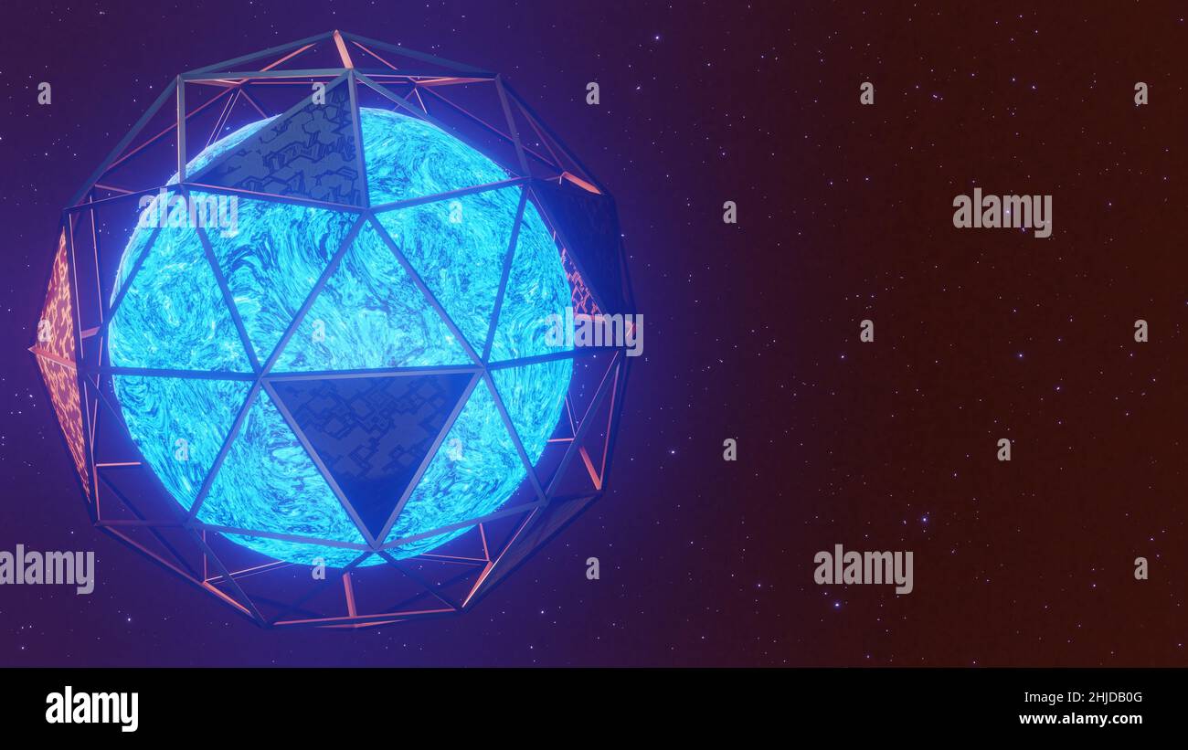 3D Render. Abstract futuristic cyber planet. World wide web. Digital ...