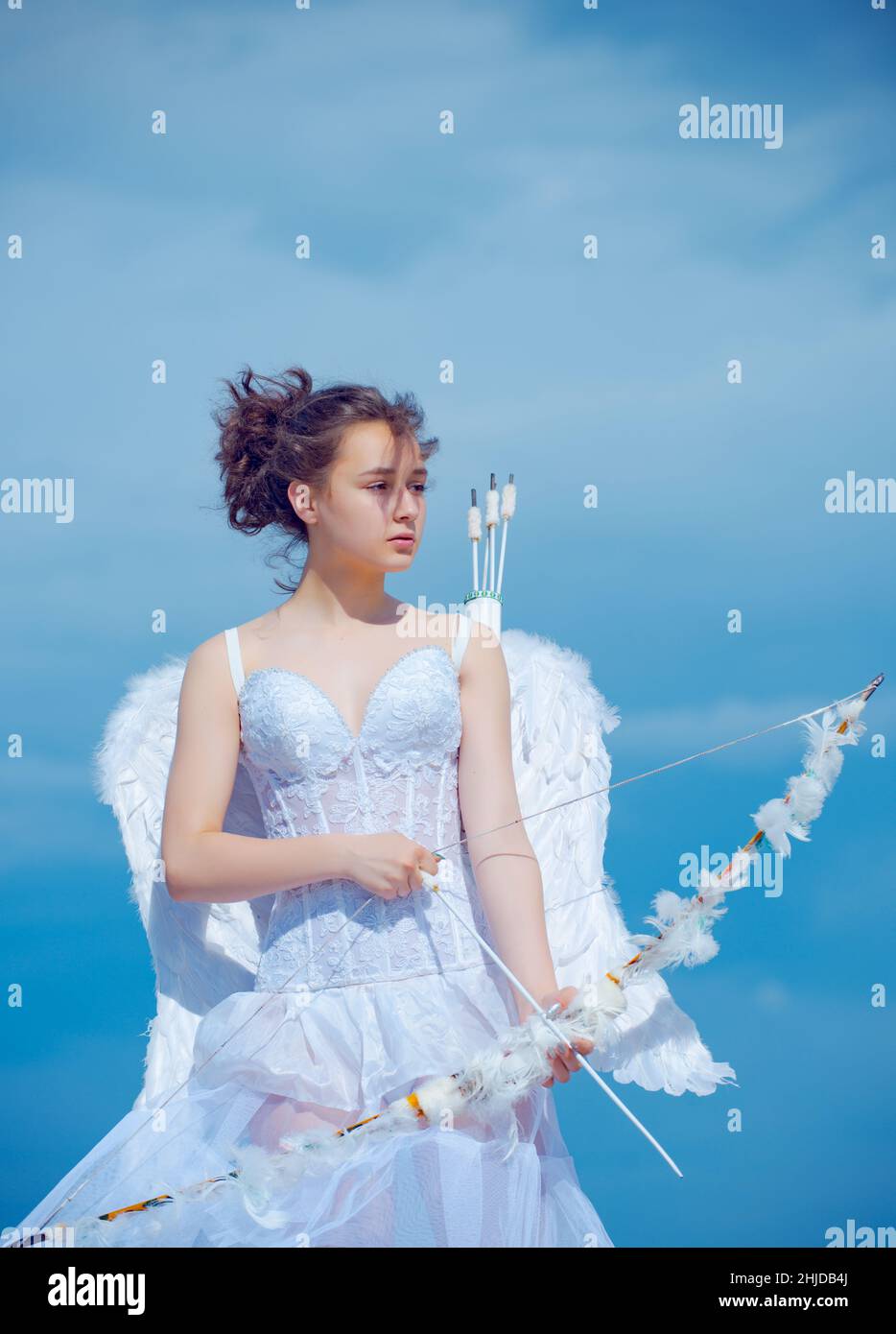 Valentin angel teen girl in white angels dress with wings. Valentines ...
