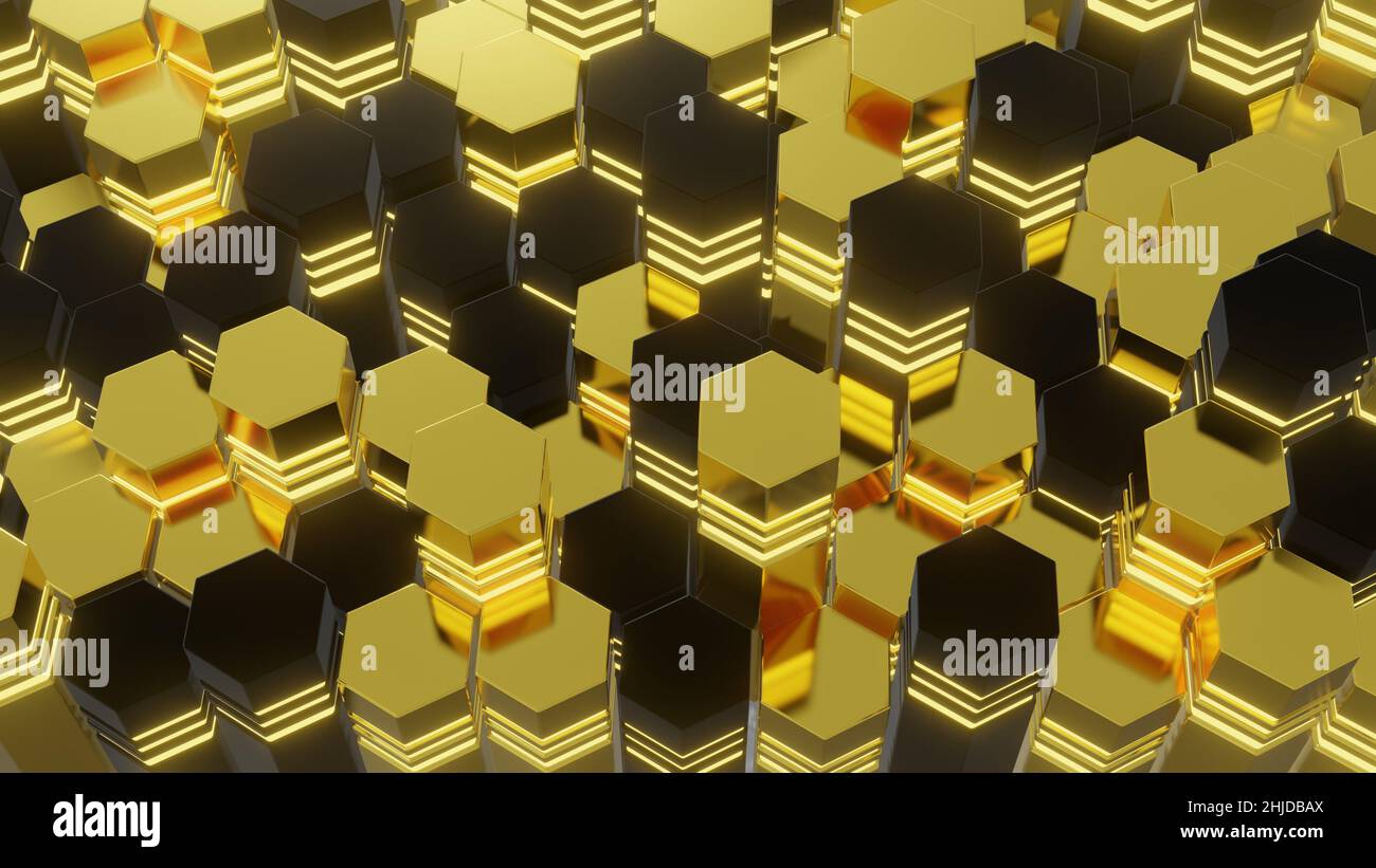 Abstract of futuristic surface hexagon pattern with light rays. Modern ...