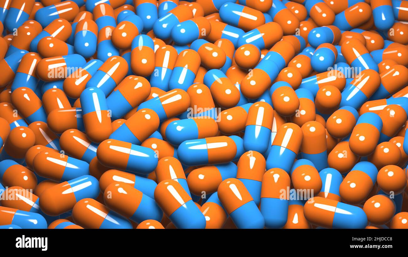 Pharmacy medicine capsule pill in production line at medical factory ...