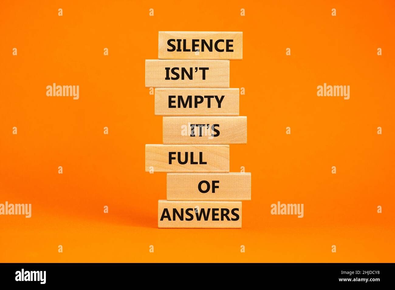 Answers in silence symbol. Wooden blocks with words Silence is not ...