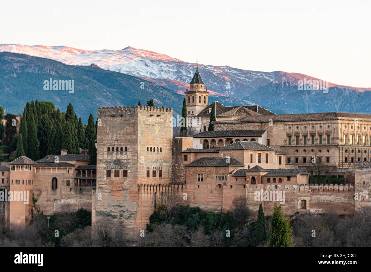 Partial view of the Alhambra Monumental Complex and the Sierra Nevada ...