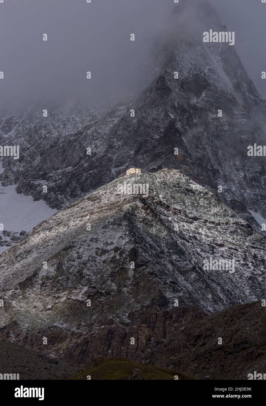 ZERMATT, SWITZERLAND - The Hornli Hut on Hornli Ridge of the Matterhorn ...