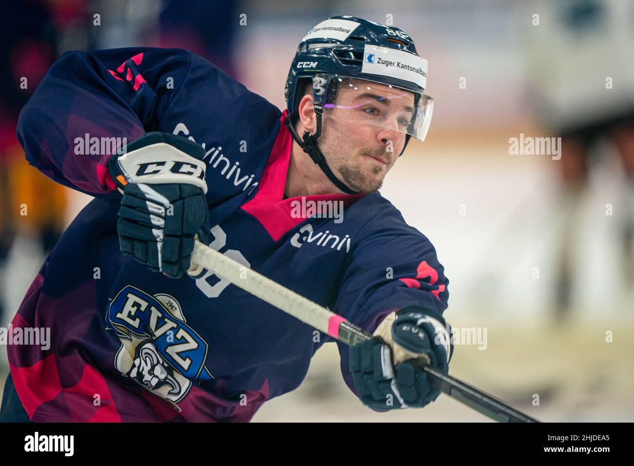 Marco Mueller #86 (EV Zug) during the National League Regular Season ...
