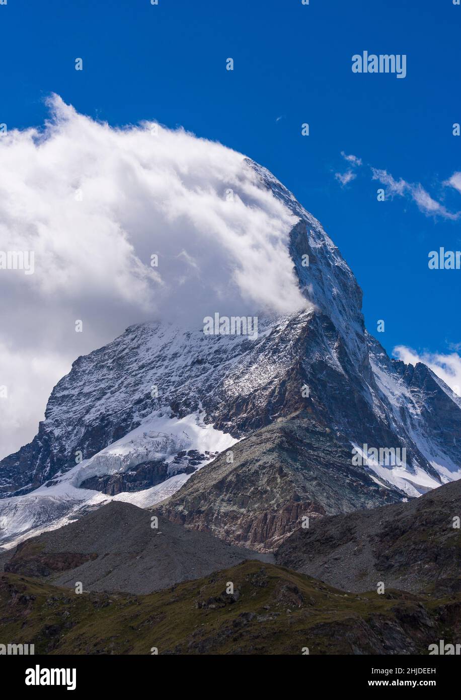 ZERMATT, SWITZERLAND - The Matterhorn, a mountain 4,470 meters (14,692 ...