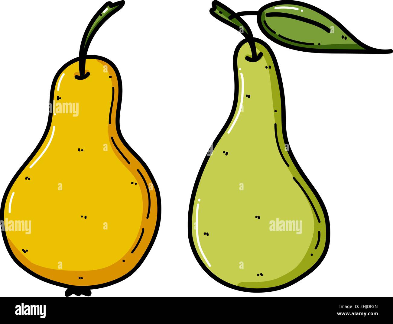 Pear doodle illustration. Sweet fruit with a leaf, natural product ...