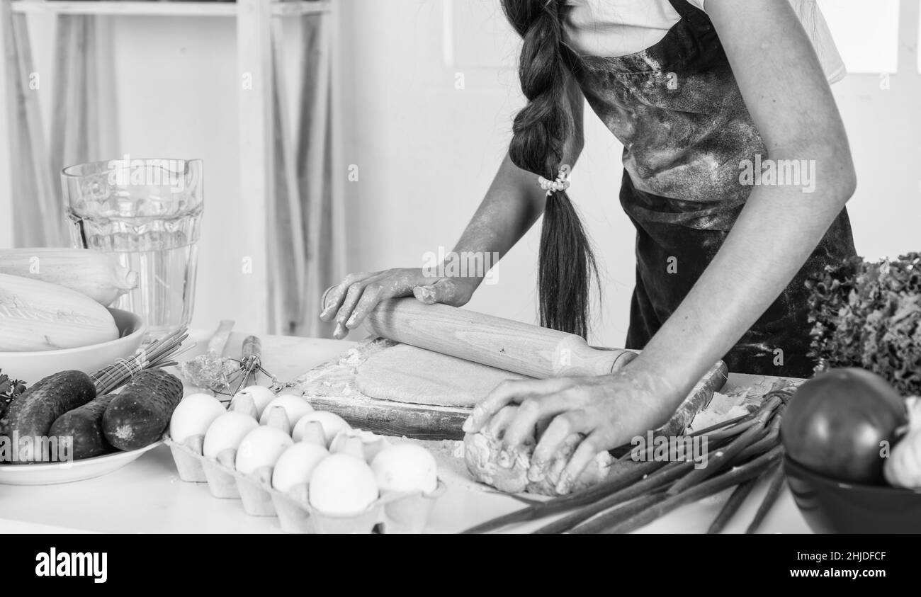 Delicious food. child study how to cook by recipe. kid cooking in ...