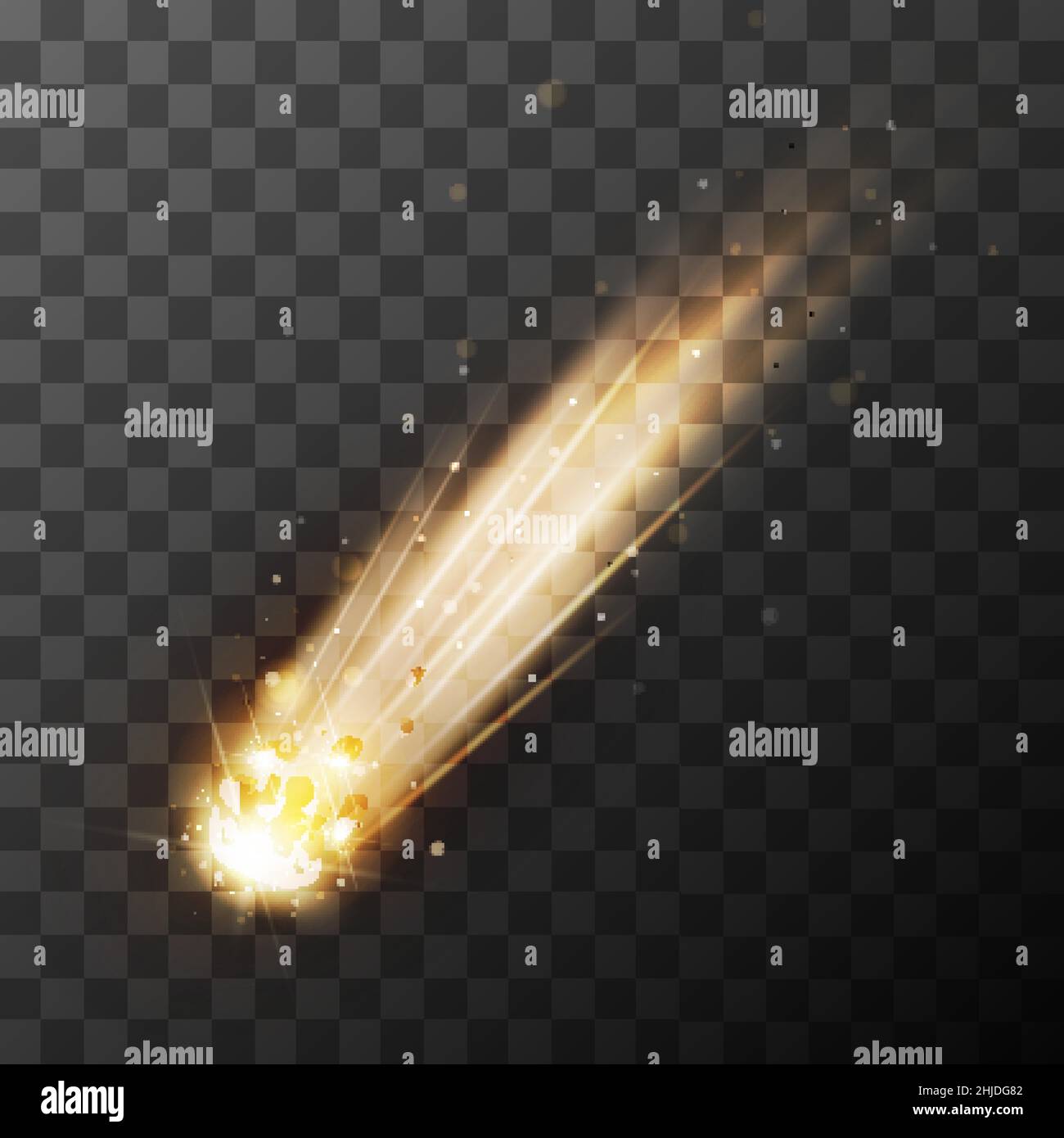 Bright orange meteorite on fire, meteor explosion on transparent ...