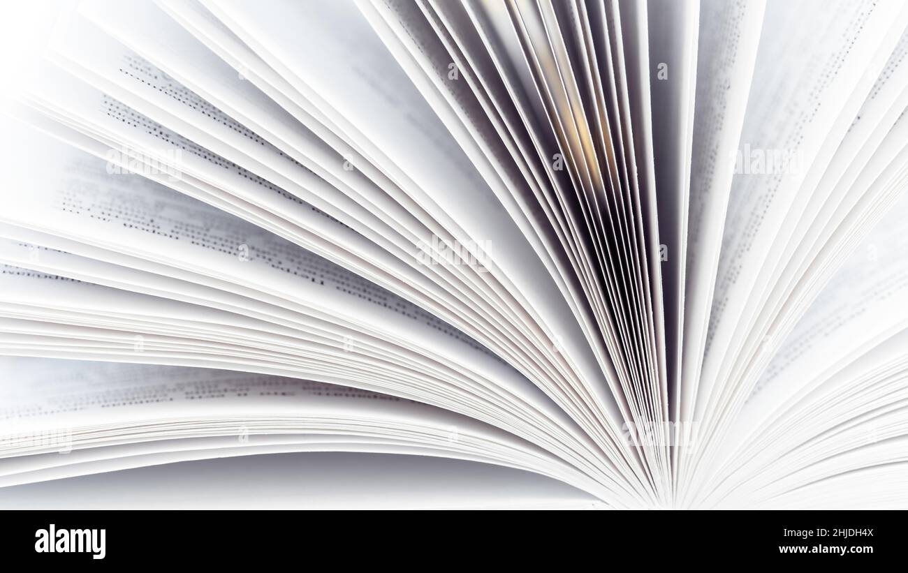 Open book macro photo. Close-up of new pages of the book. Education ...