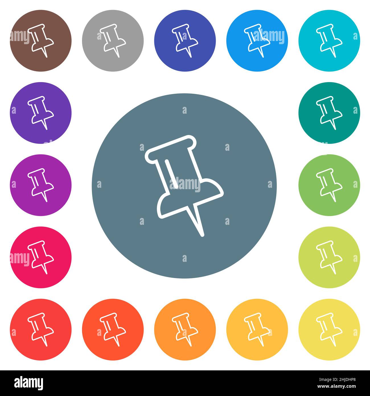 Push pin outline flat white icons on round color backgrounds. 17 ...