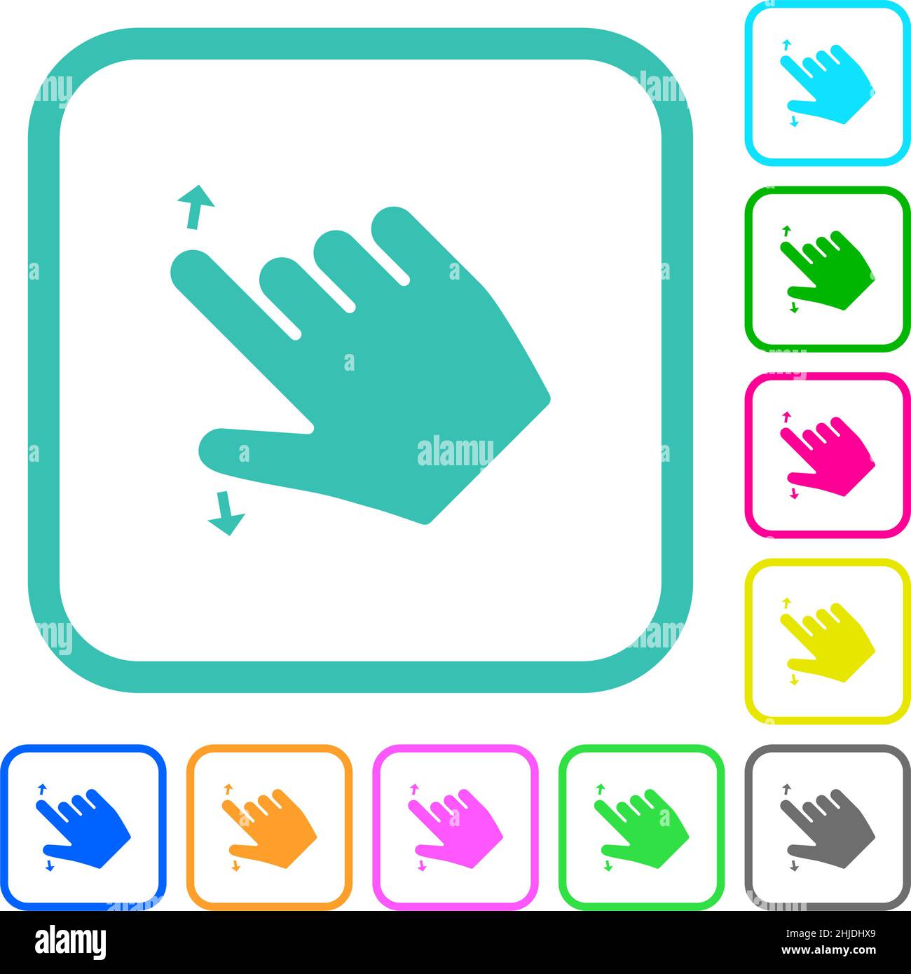 Right handed pinch open gesture vivid colored flat icons in curved ...