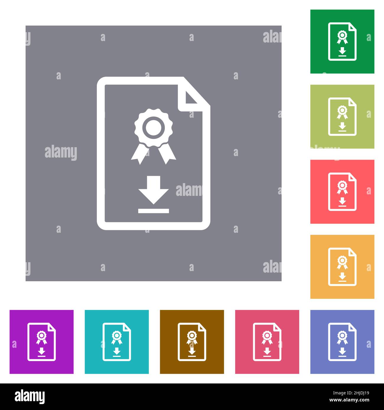 Download certificate flat icons on simple color square backgrounds ...