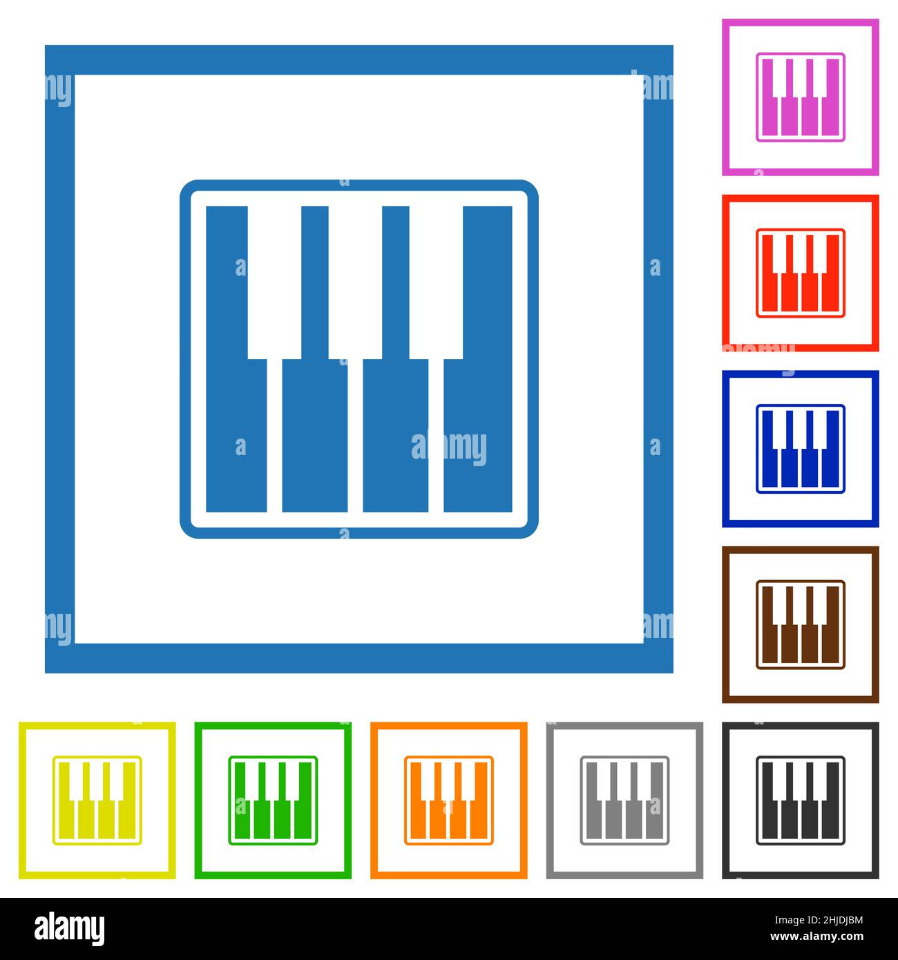 Piano keyboard alternate flat color icons in square frames on white ...