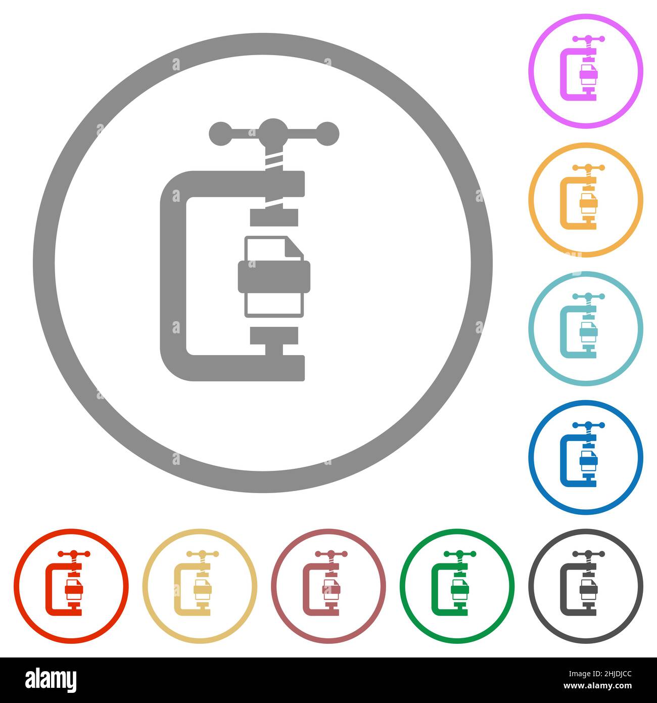 File compression solid flat color icons in round outlines on white ...