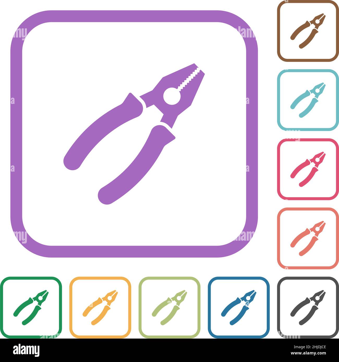 Combined pliers simple icons in color rounded square frames on white ...