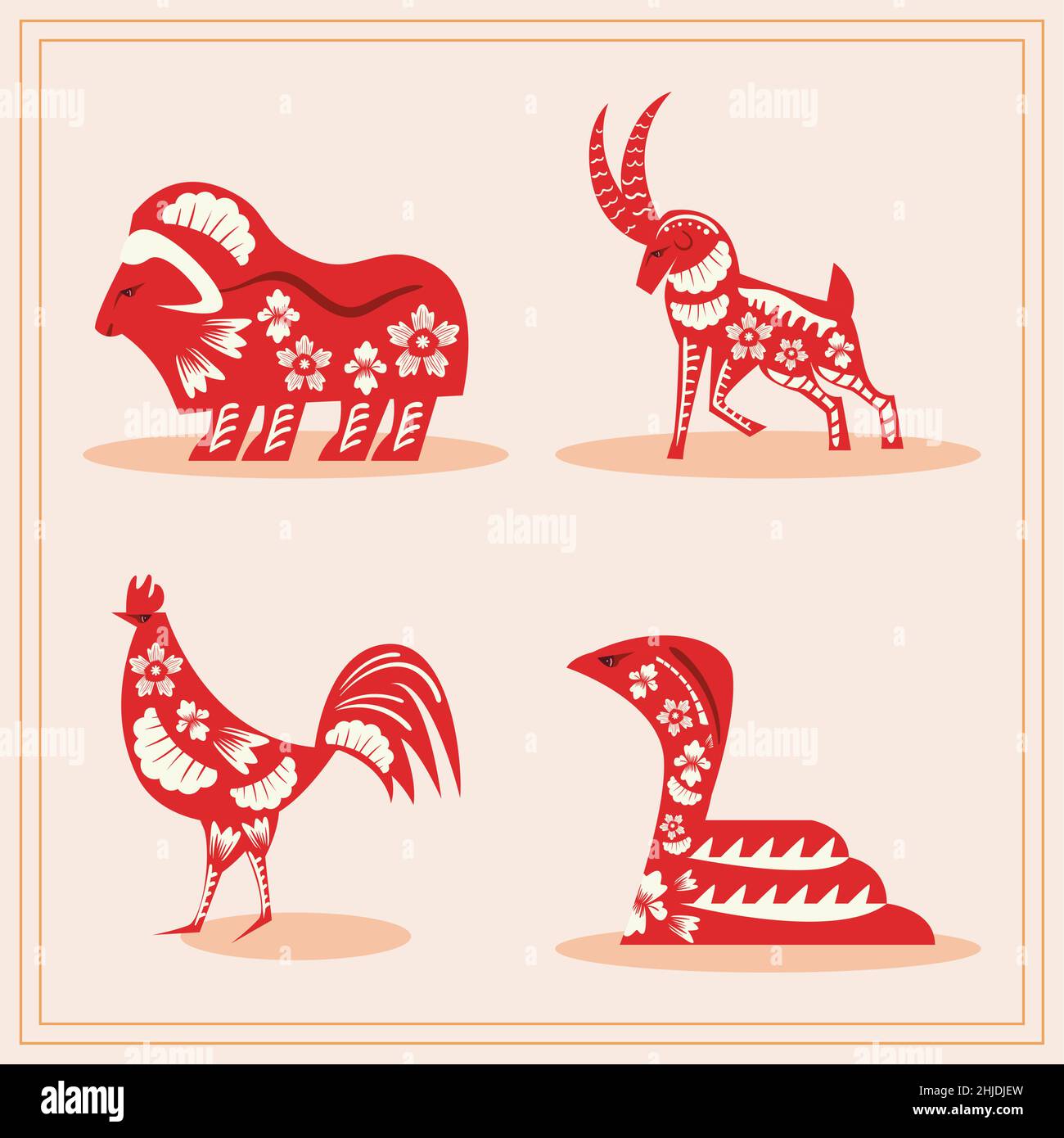 set of red chinese zodiac animals Stock Vector Image & Art - Alamy