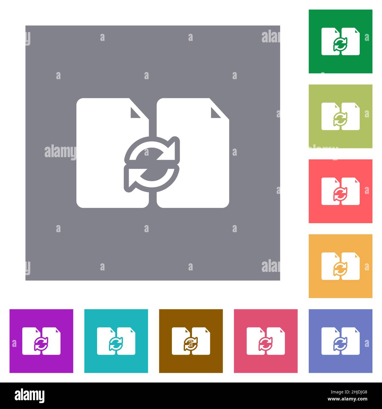 Swap documents solid flat icons on simple color square backgrounds ...