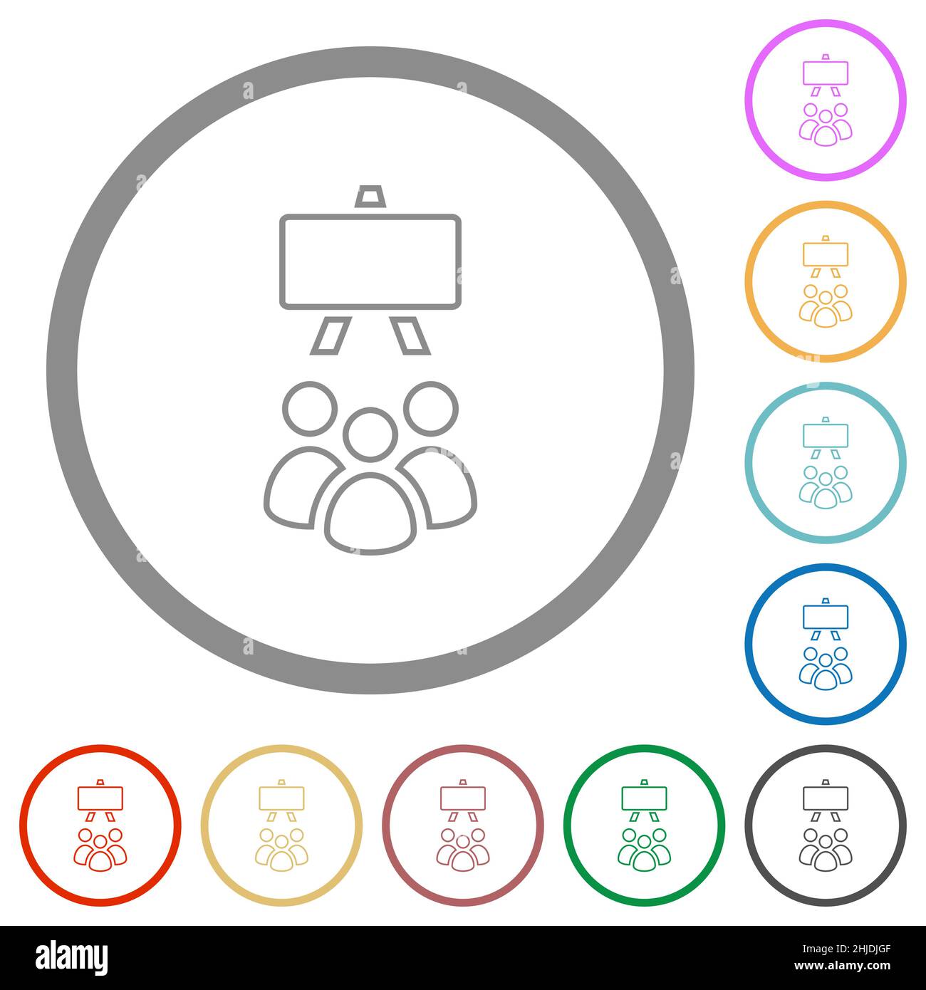 Classroom outline flat color icons in round outlines on white ...