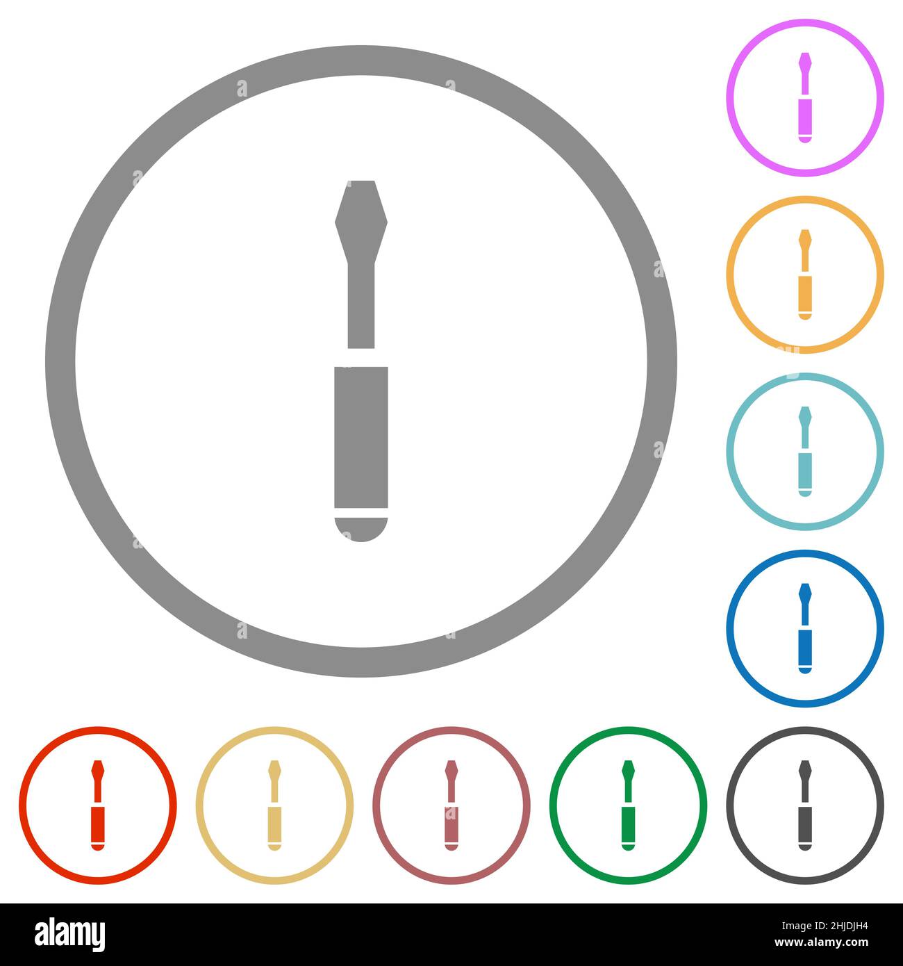 Single screwdriver flat color icons in round outlines on white ...