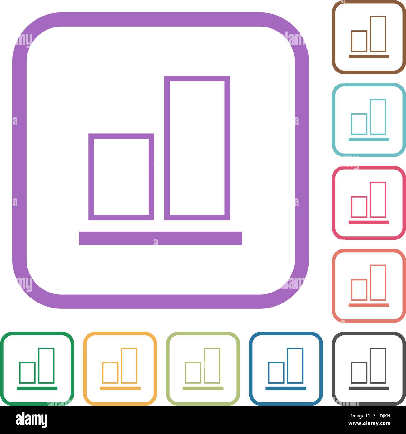 Align To Bottom Outline Simple Icons In Color Rounded Square Frames On White Background Stock