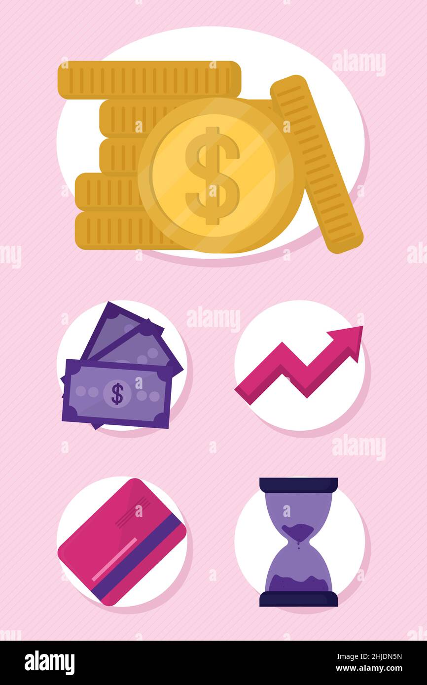 financial icon set on pink background Stock Vector Image & Art - Alamy