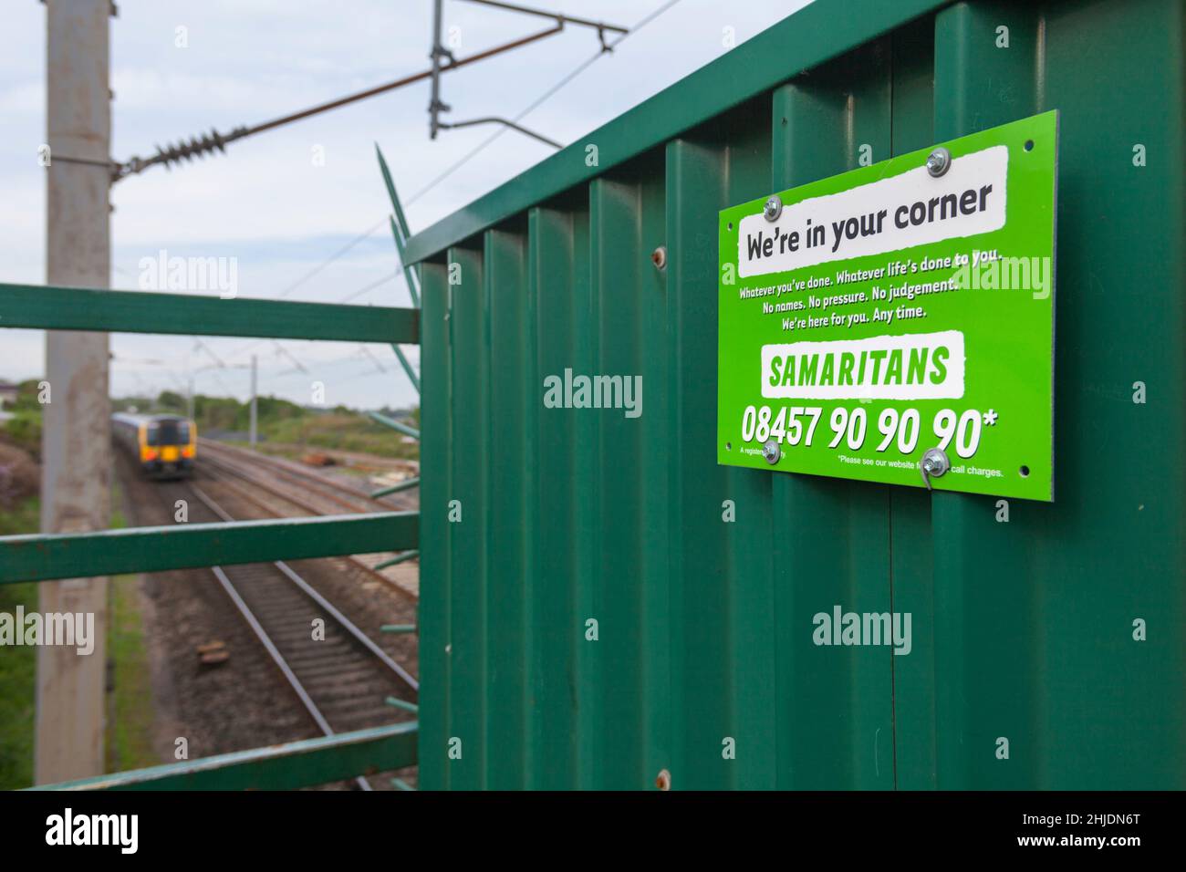 Samaritans poster by a railway line, part of the small talk saves lives ...