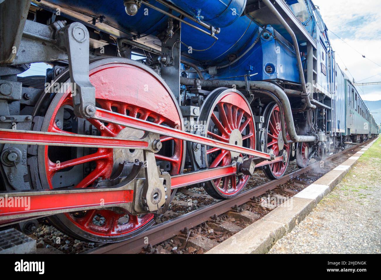 Historic train, detail of steam locomotive wheels Stock Photo - Alamy