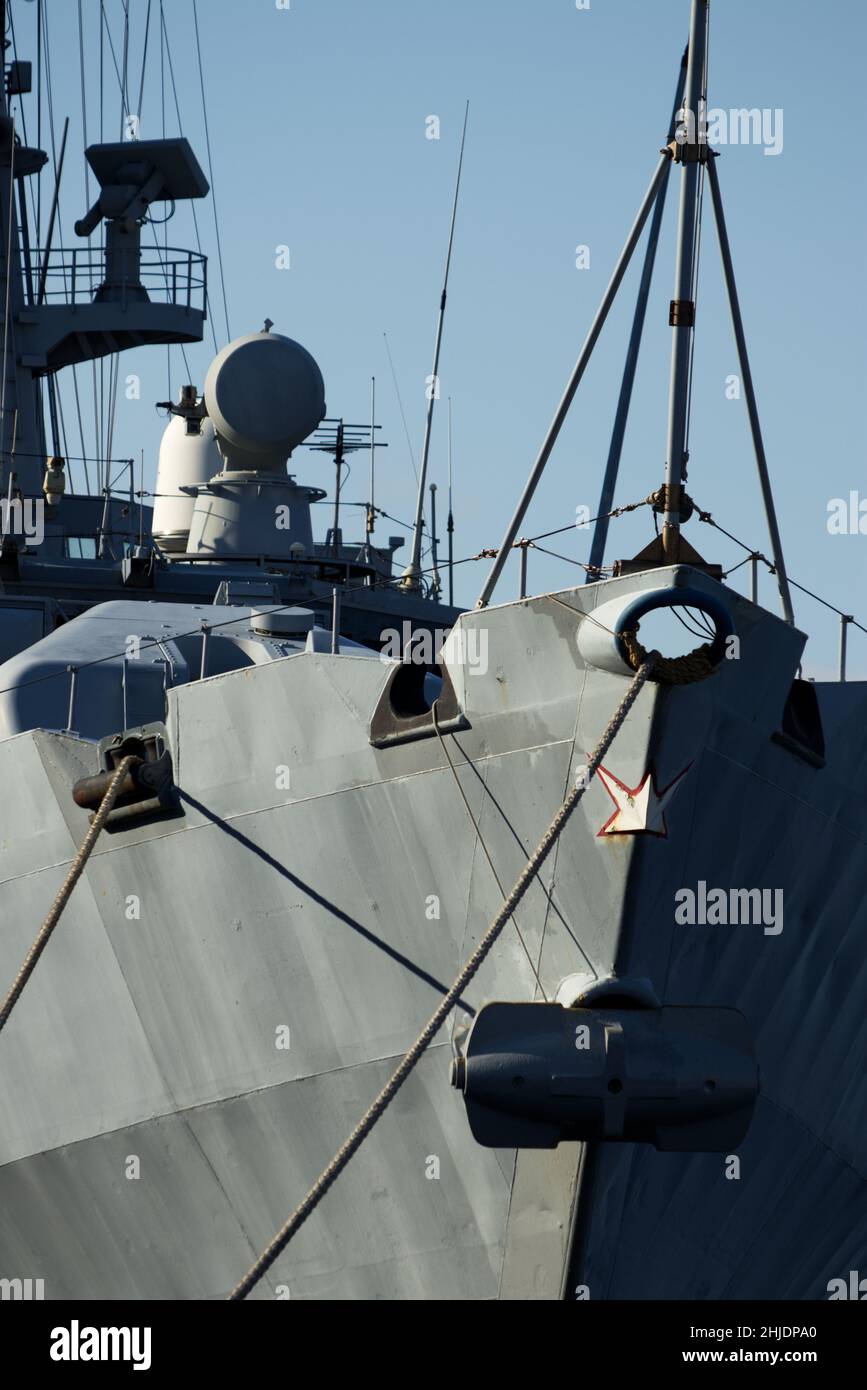 Close up of army ship - battleship - vertical Stock Photo - Alamy