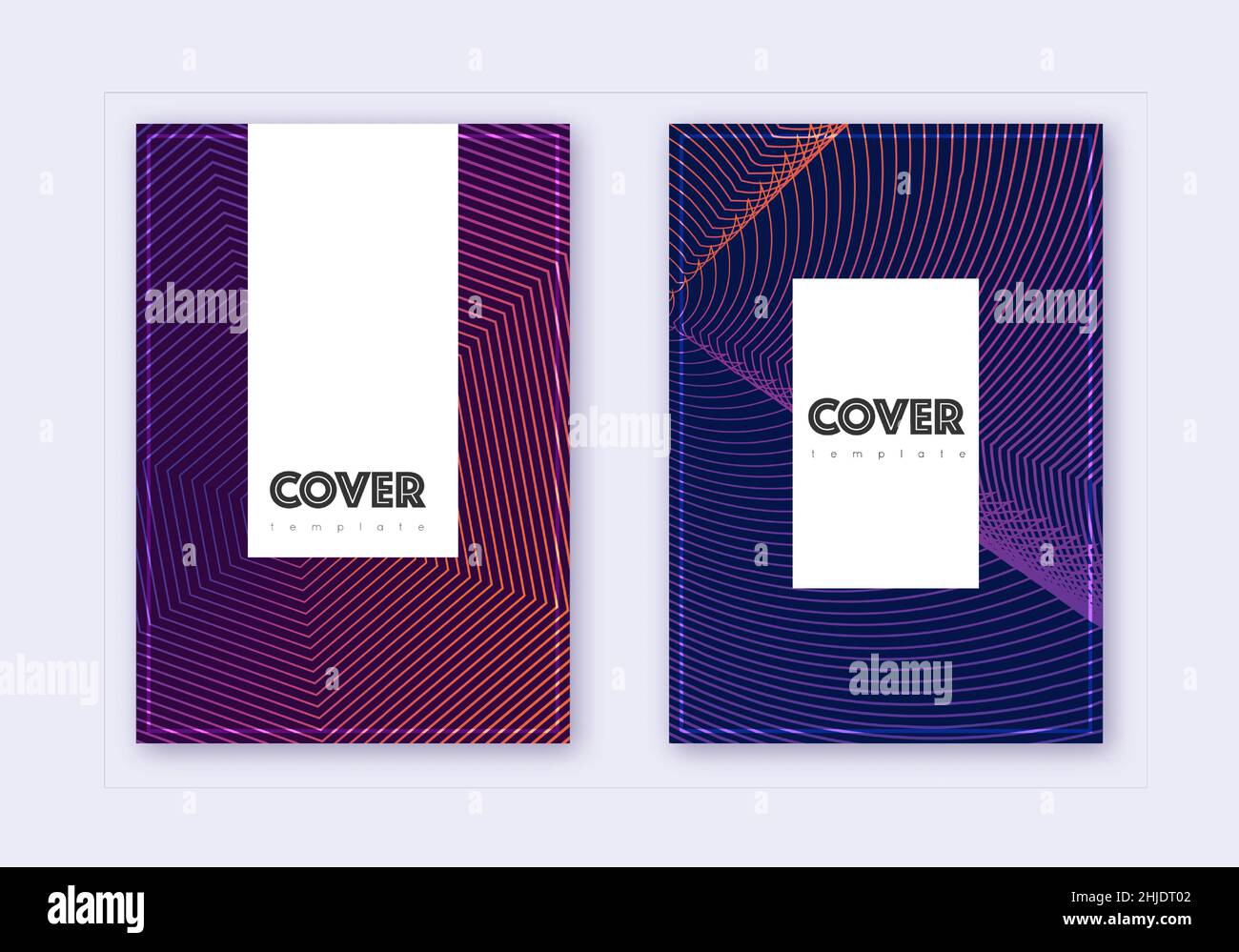 Hipster cover design template set. Violet abstract lines on dark ...