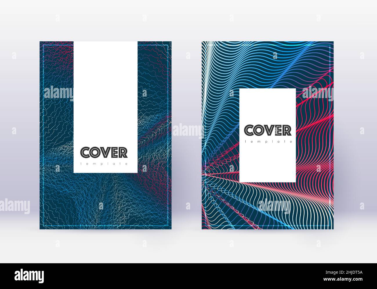 Hipster cover design template set. Red abstract lines on white blue ...