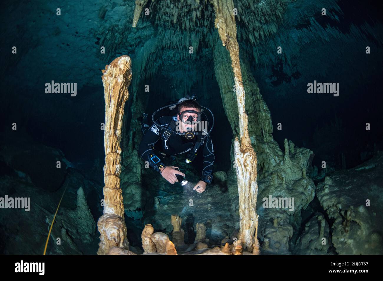 These impressive stalactites and stalagmites formed during a period of ...