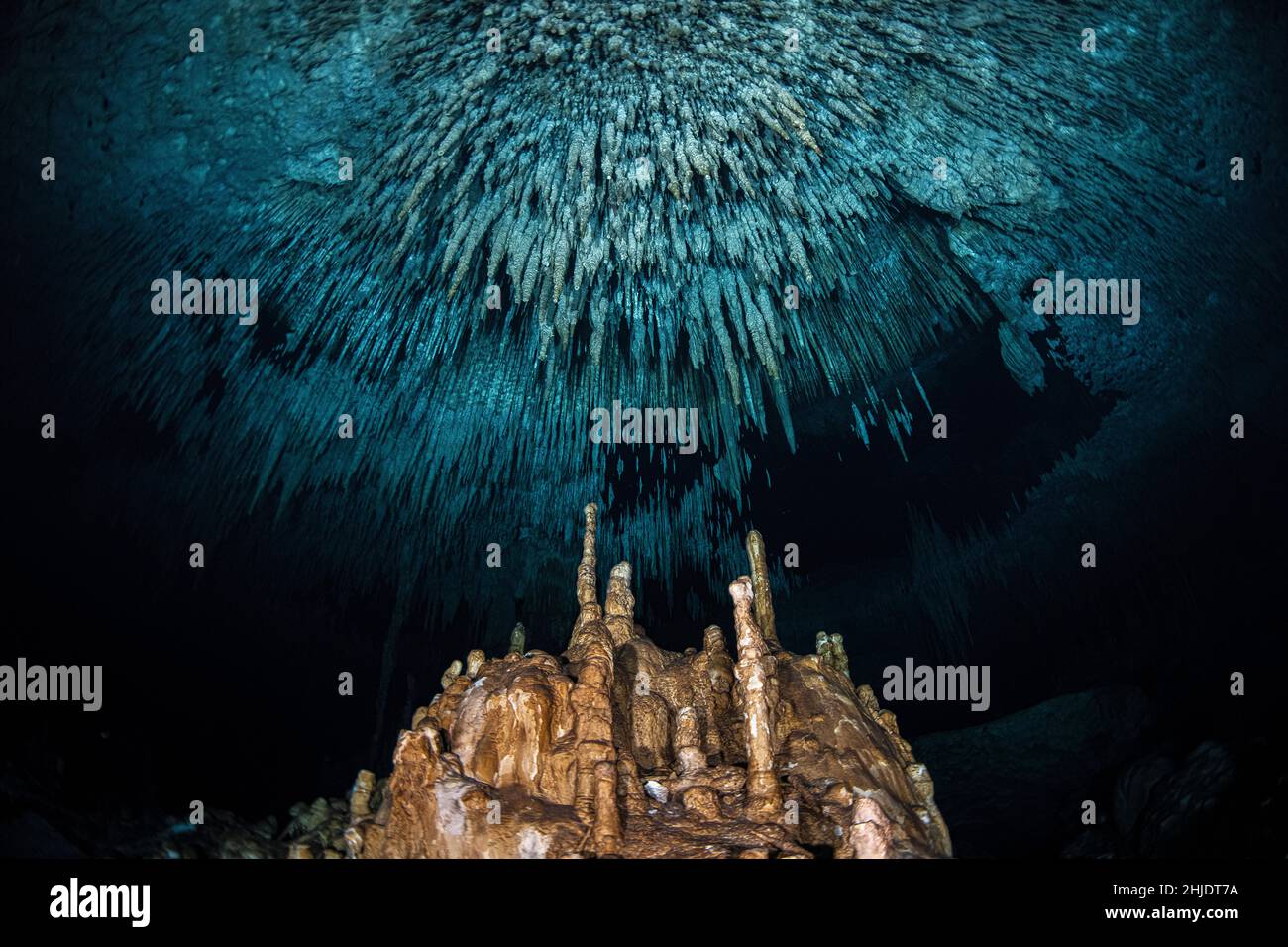 These impressive stalactites and stalagmites formed during a period of ...