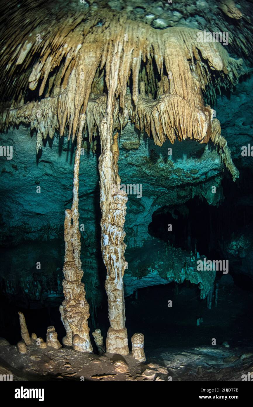 These impressive stalactites and stalagmites formed during a period of ...