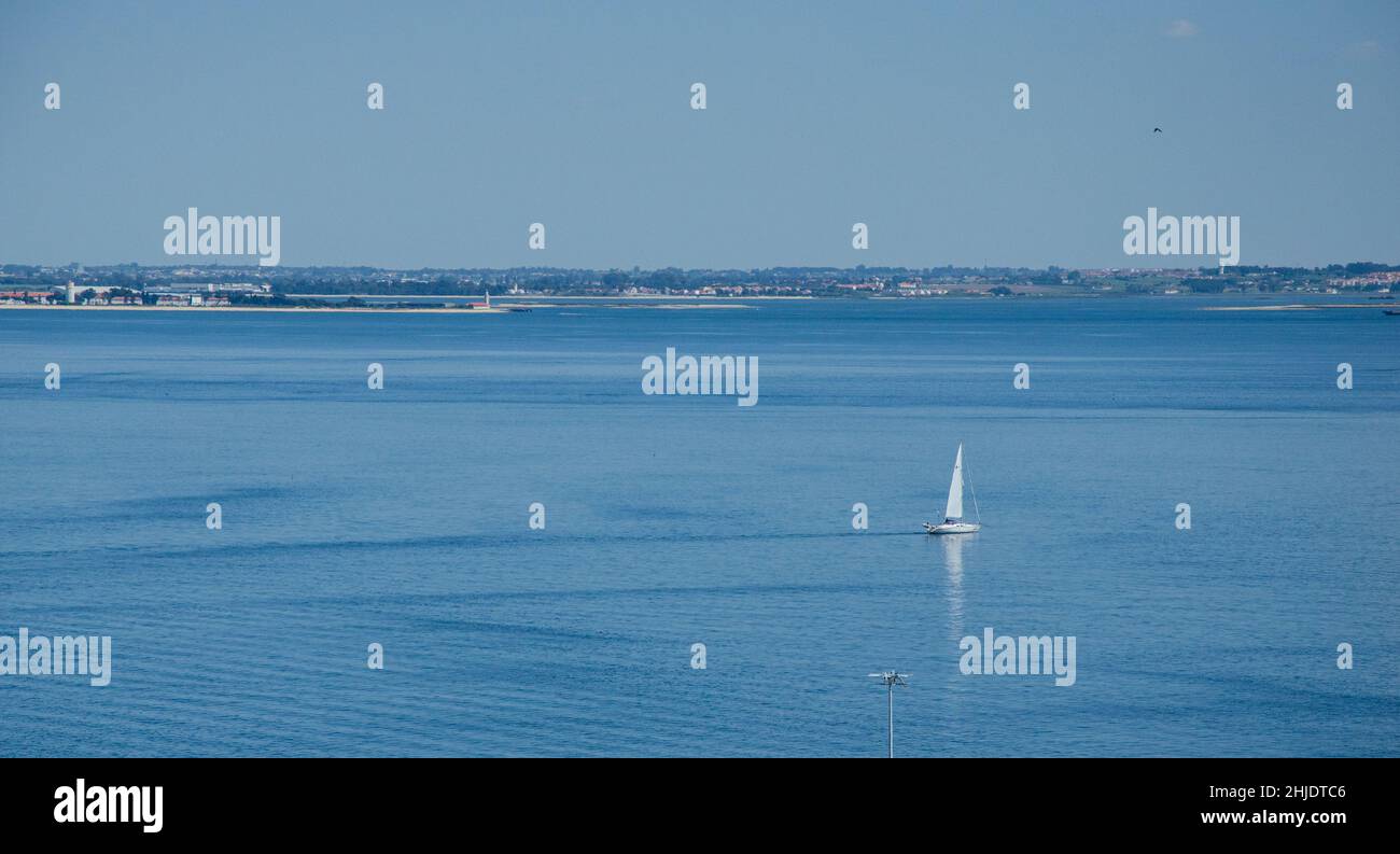 Aerial view of a boat in the middle of the sea Stock Photo - Alamy