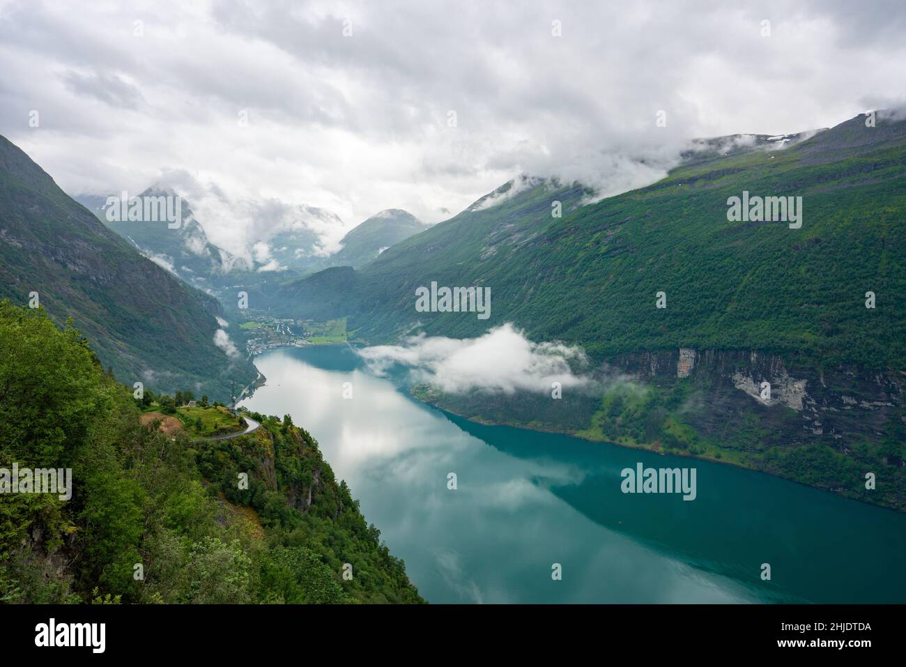Norwegian valley with mountain ranges and turquoise water Stock Photo ...