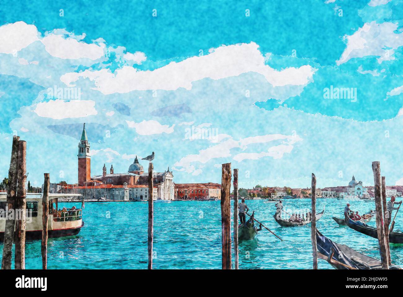 view of the Grand canal of Venice with the traditional transport of the ...