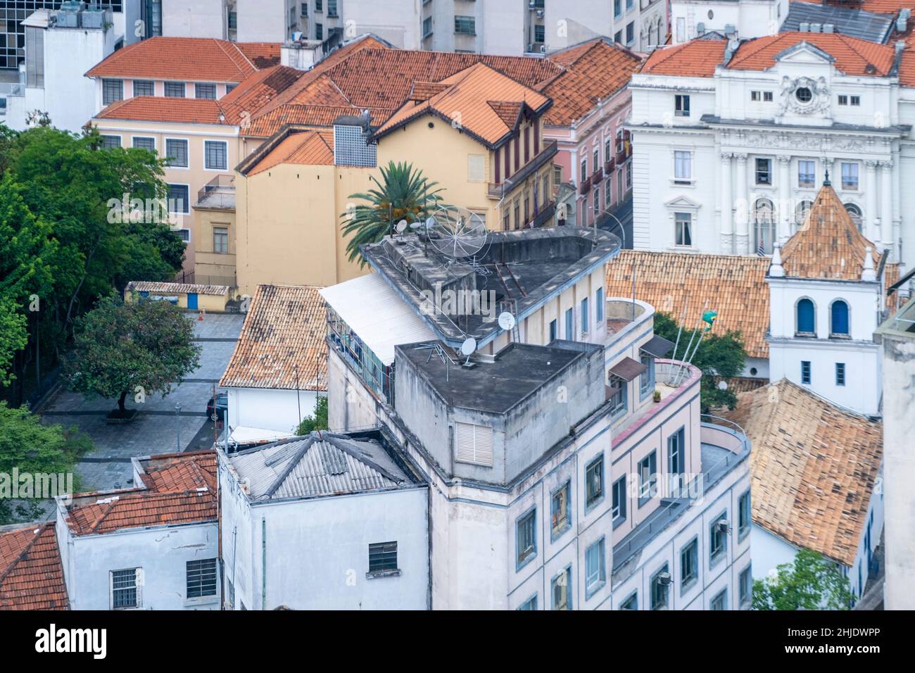 South America, Brazil. The rooftops of densely packed buildings in ...