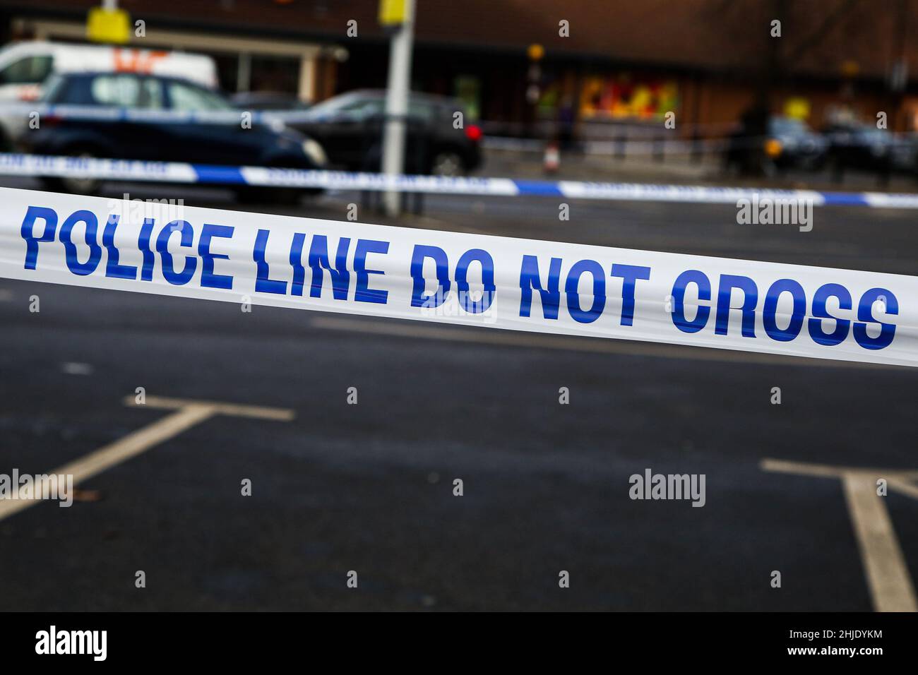 A police tape is seen at a crime scene in London. (Photo by Dinendra ...