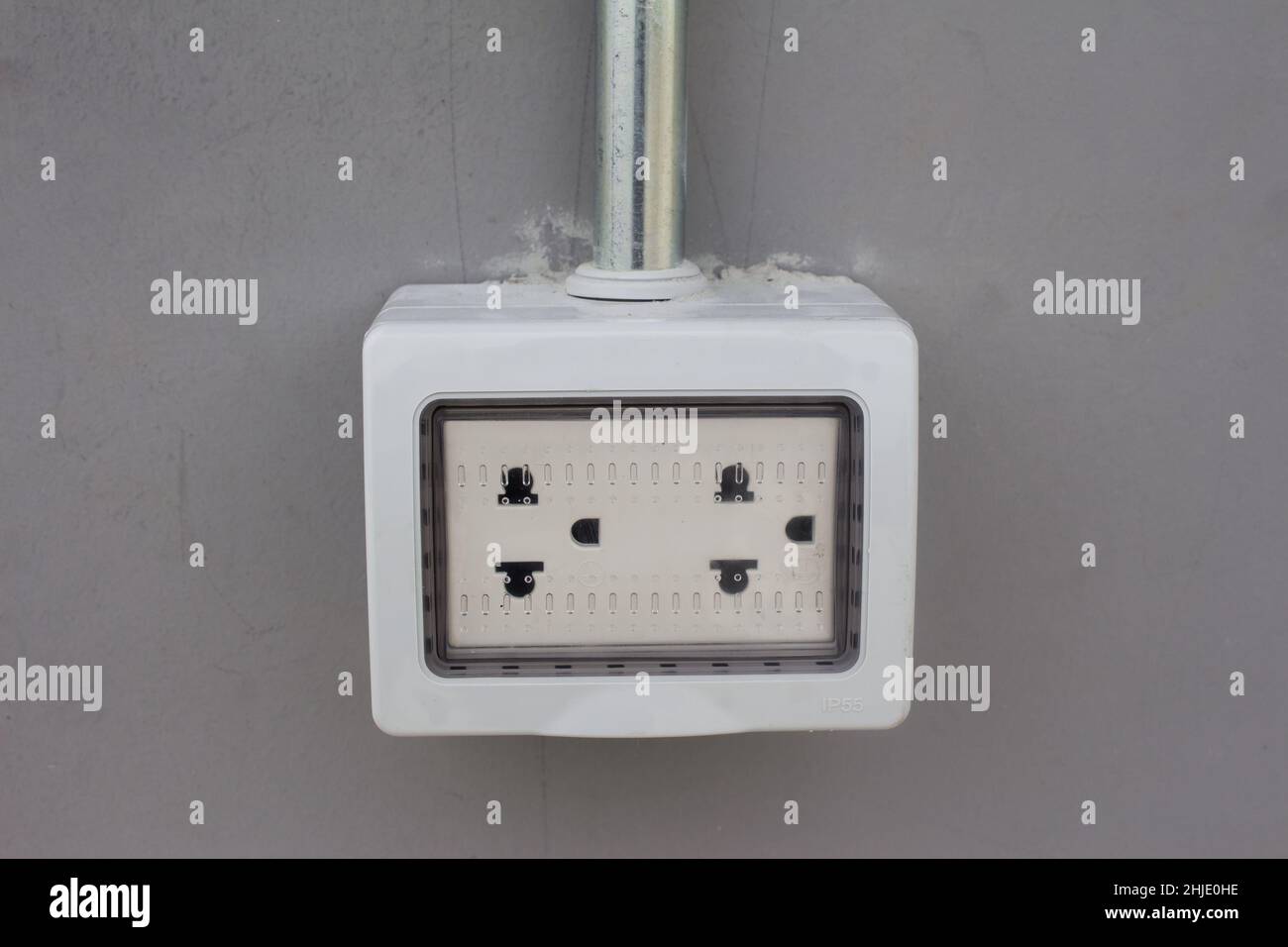 British wall double plug socket Stock Photo - Alamy