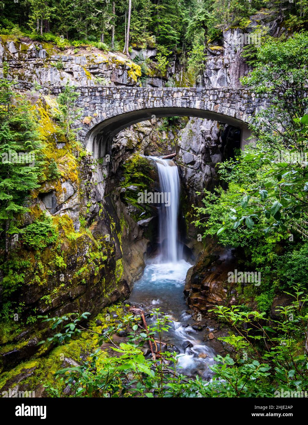 Beautiful view of Christine falls bridge and Christine Falls at mount ...