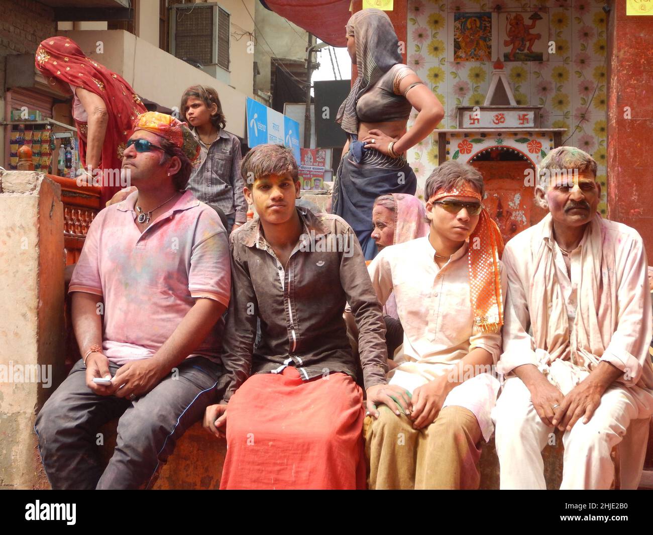 People during famous Holi festival at Nandgaon in the state of Uttar ...